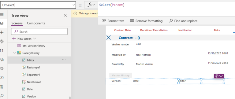 Power App version history