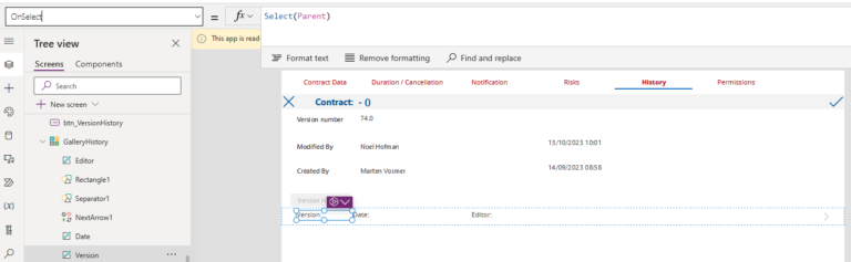 Power App version history