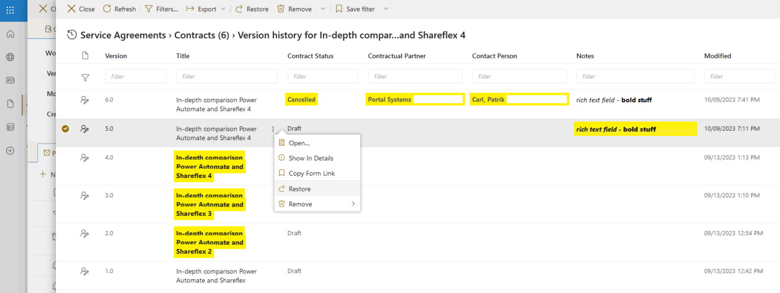 Power App version history
